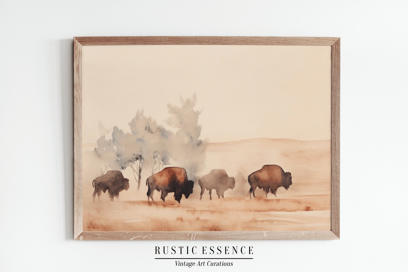 Vintage Bison Watercolor Painting | Minimalist Rustic American ...