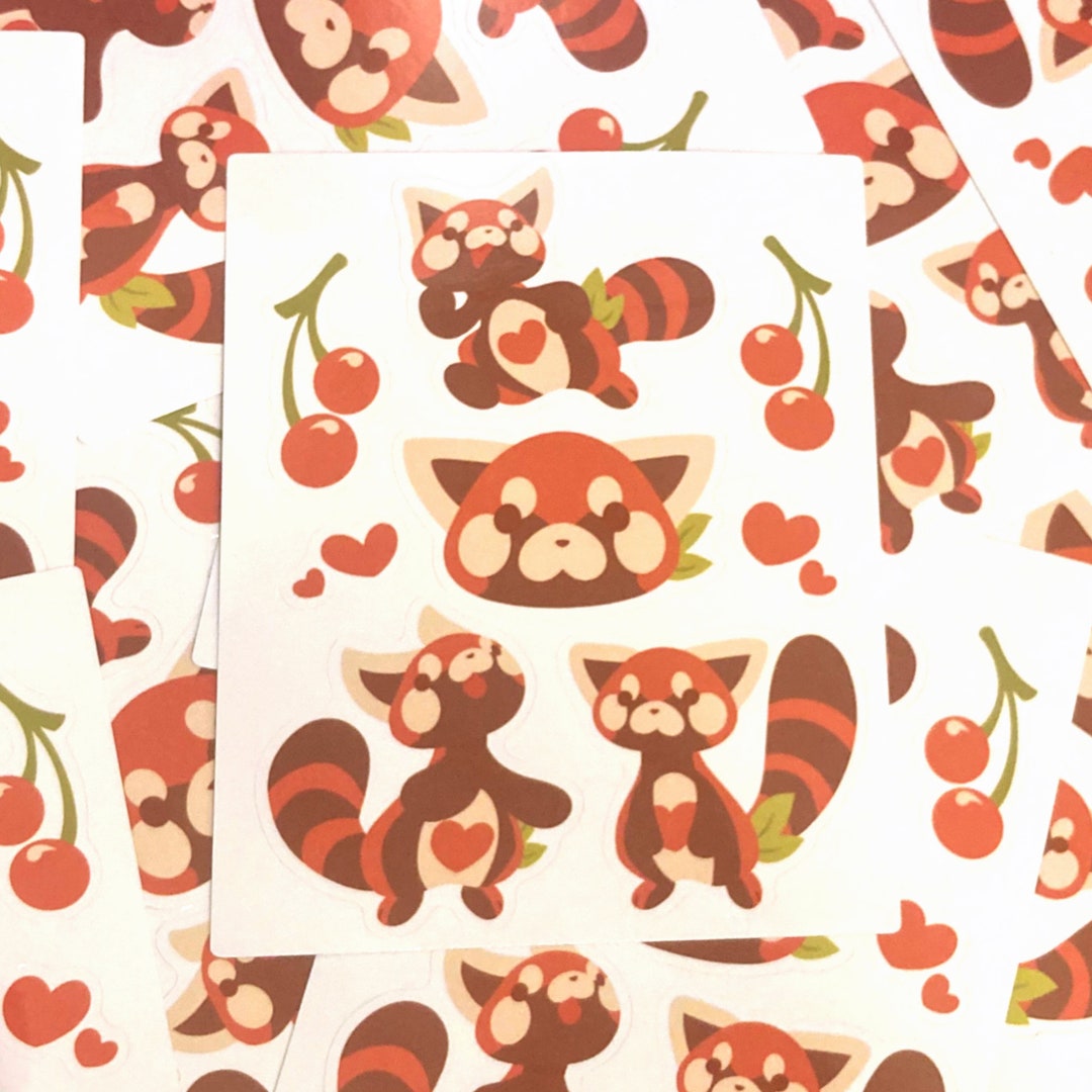 Cherry Red Panda Vinyl Sticker Sheet | Waterproof, Scrapbook, Planner ...