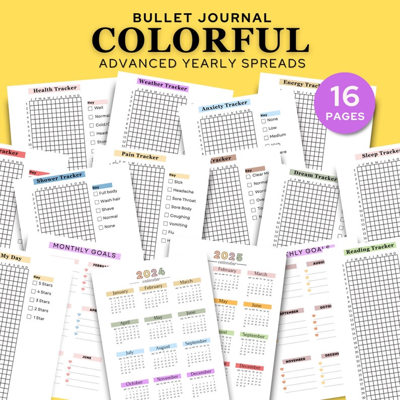 Bullet Journal Yearly Planner, Colorful Advanced Yearly Trackers ...