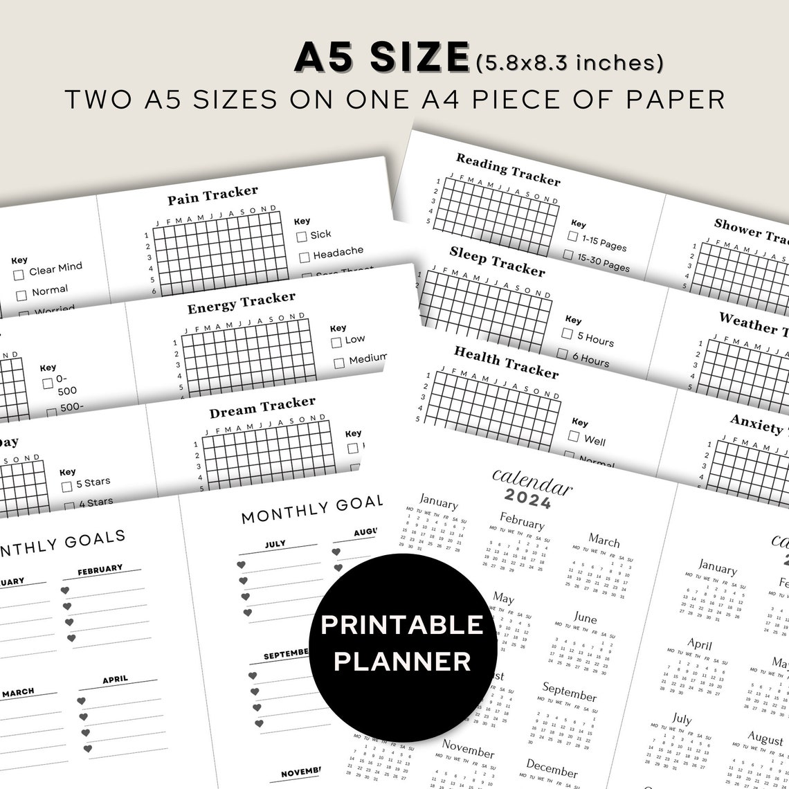 Bullet Journal Pages Printable, Advanced Yearly Tracker, Pre-made BUJO ...