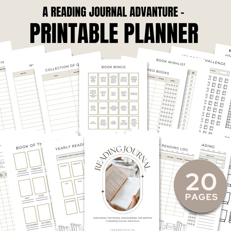 Printable Book Reading Journal, Reading Tracker Sheets, Book Review ...