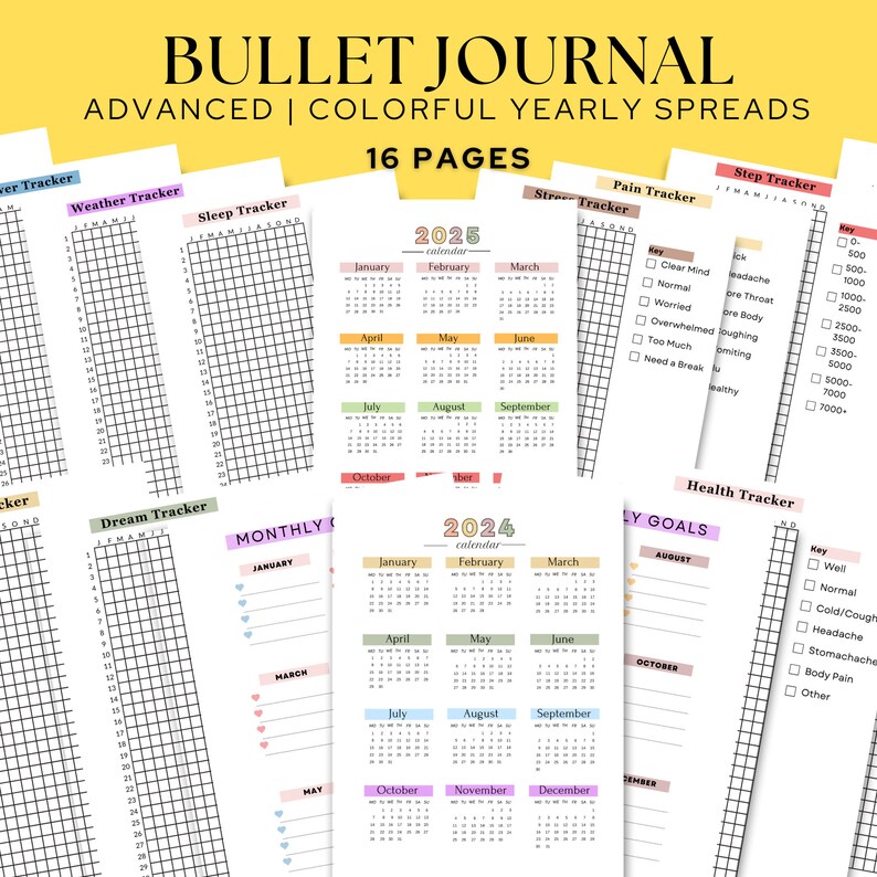 Bullet Journal Yearly Planner, Colorful Advanced Yearly Trackers ...