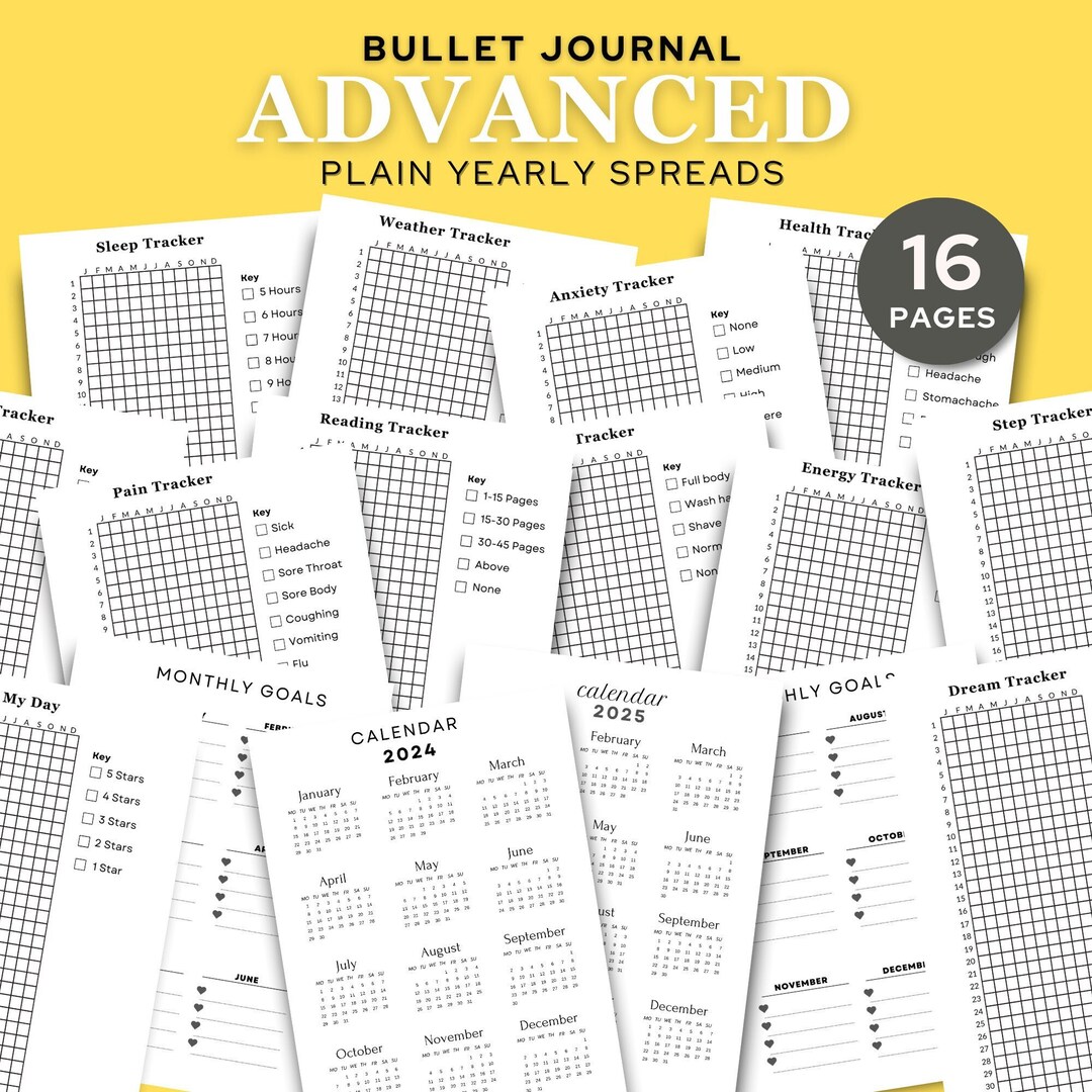 Bullet Journal Pages Printable, Advanced Yearly Tracker, Pre-made BUJO ...
