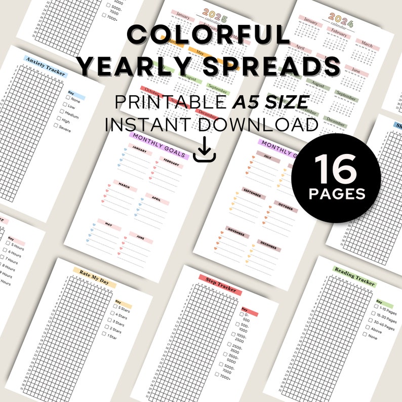 Bullet Journal Yearly Planner, Colorful Advanced Yearly Trackers ...