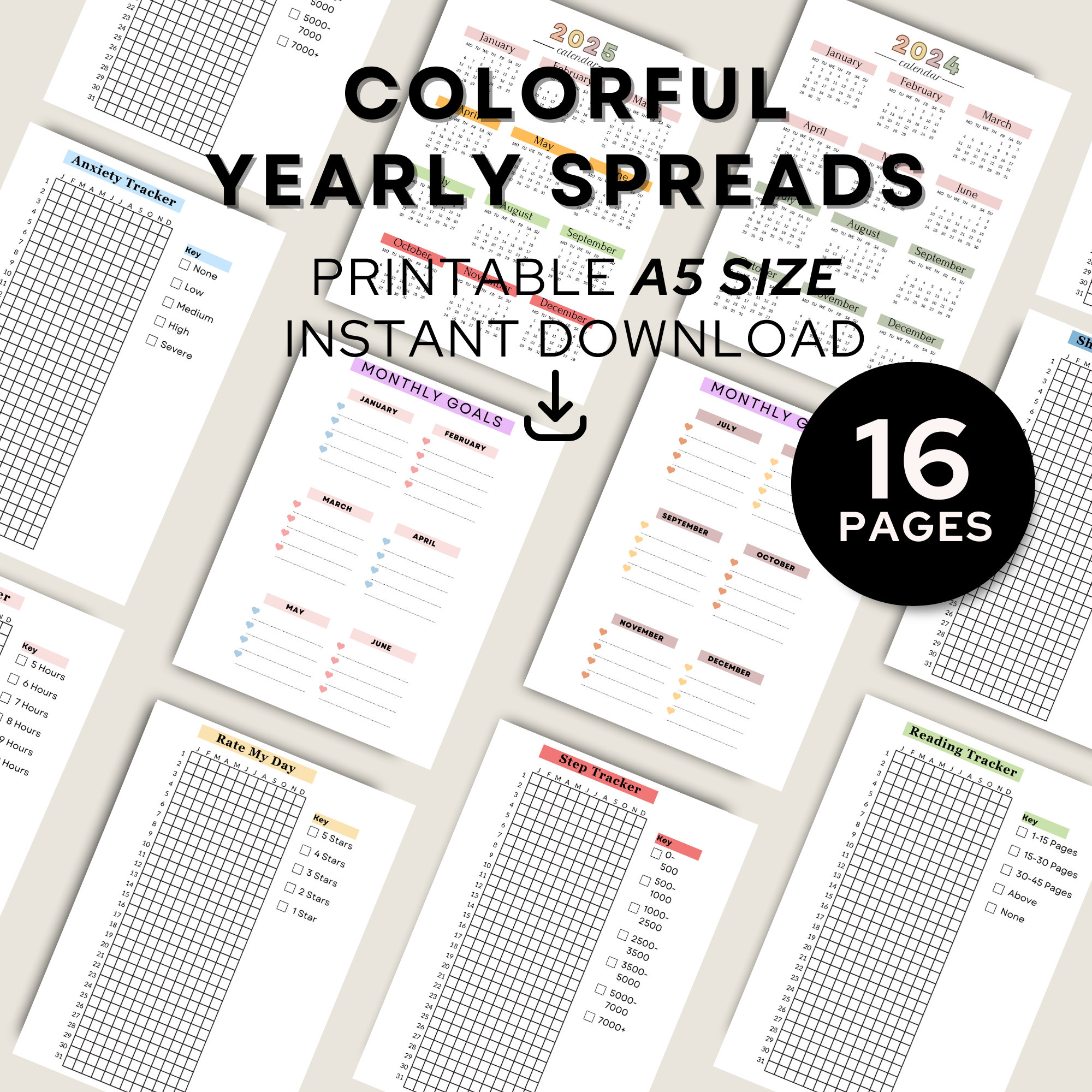 Bullet Journal Yearly Planner, Colorful Advanced Yearly Trackers ...