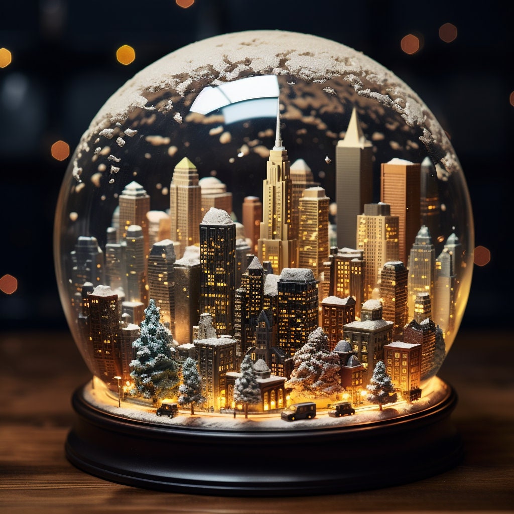 Manhattan Snow Globe Digital Art - Etsy