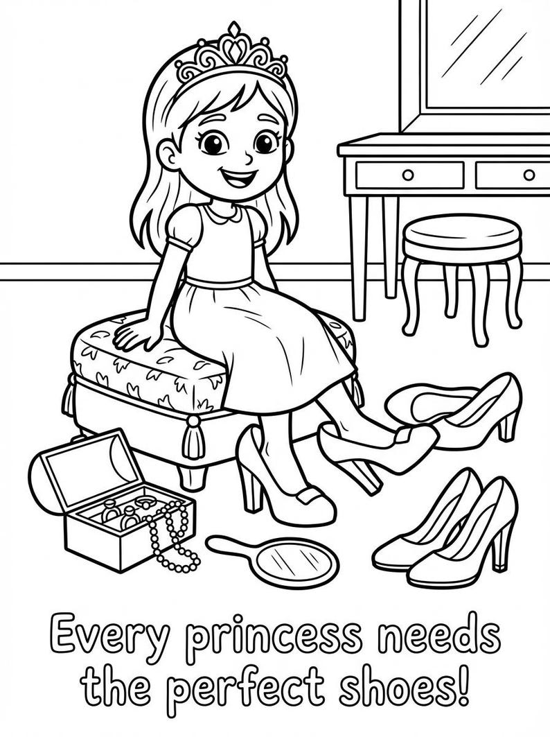 Princess for a Day Printable Coloring Book, Digital Coloring Pages, PDF ...