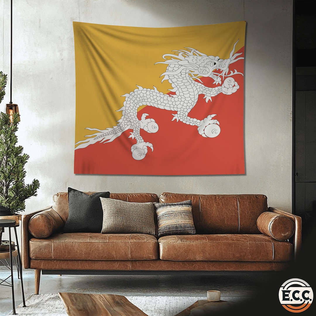 BHUTAN FLAG Tapestry Vibrant Yellow and Orange Design Featuring Dragon ...