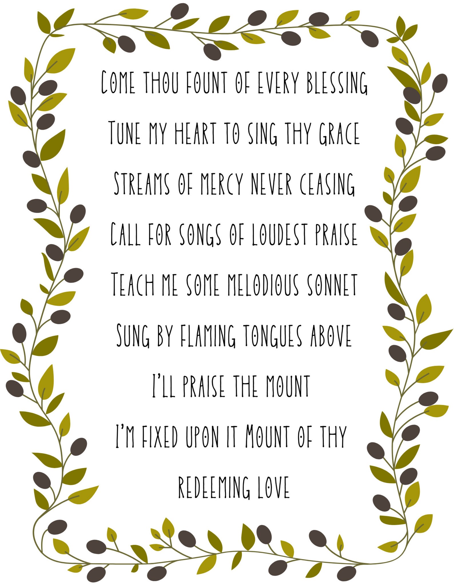 Come Thou Font of Every Blessings Christian Digital Download, LDS Hymns ...