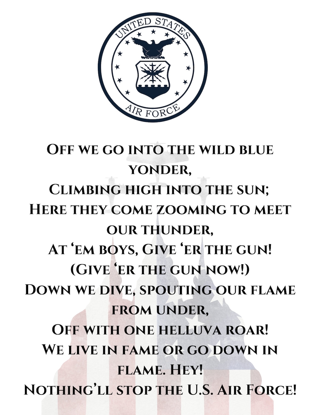 US Air Force Hymn Lyrics, US Air Force Song Lyrics Printable, 4th of ...