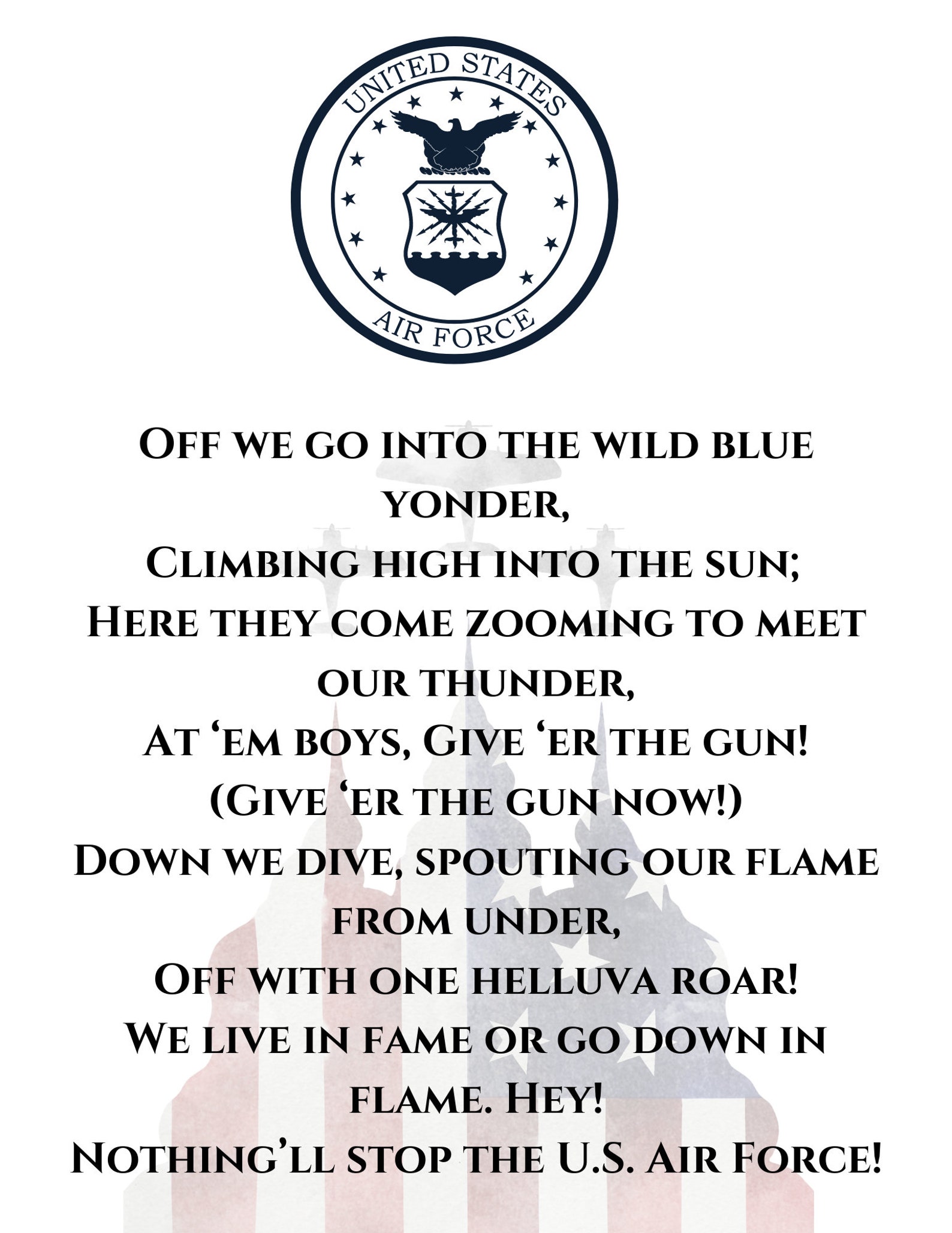 US Air Force Hymn Lyrics, US Air Force Song Lyrics Printable, 4th of ...