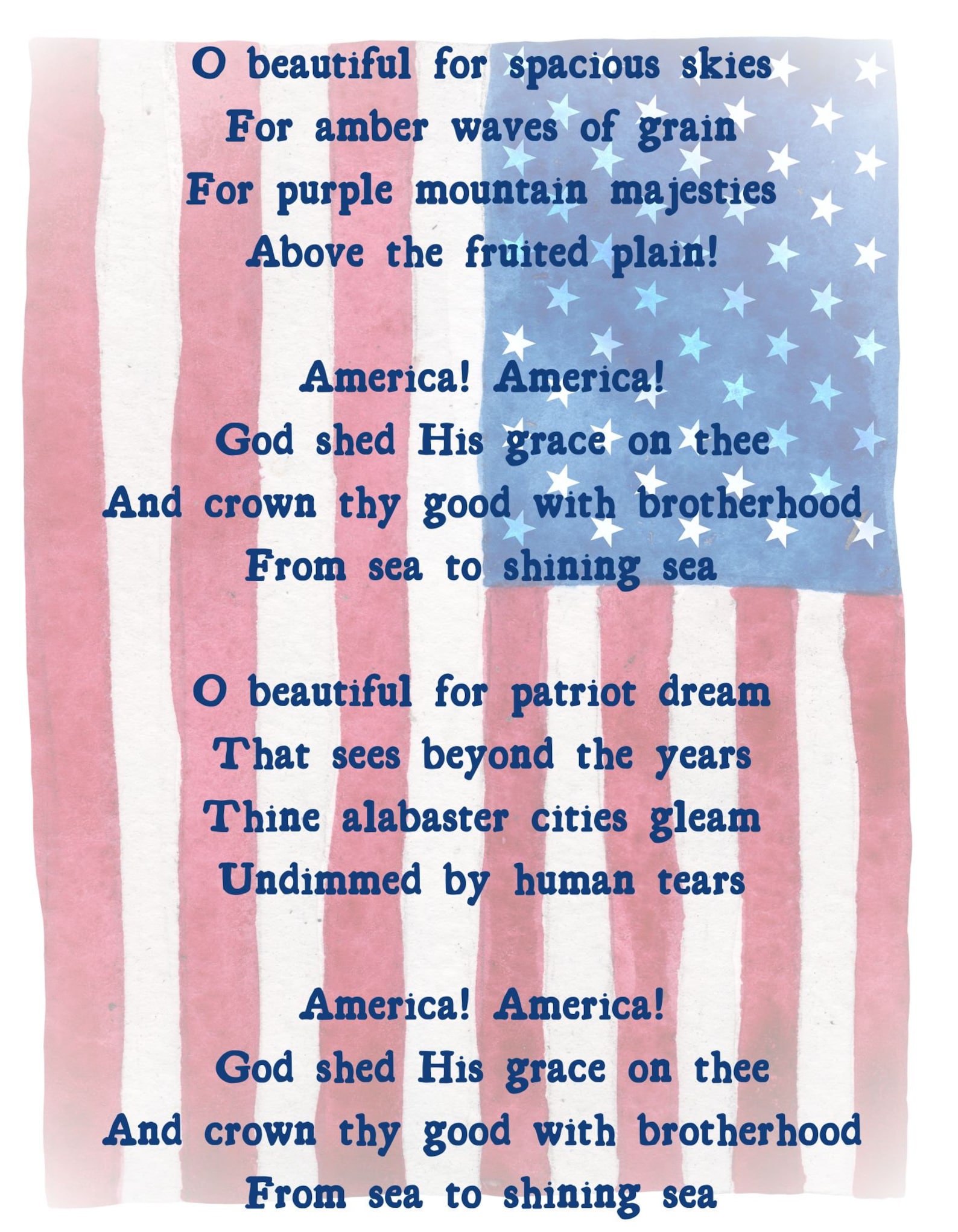 O Beautiful Printable, America the Beautiful Lyrics, Fourth of July ...