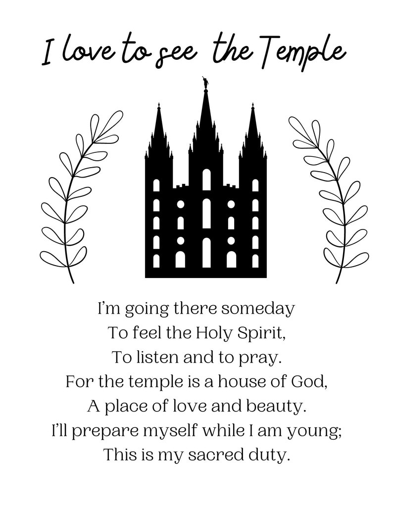 I Love to See the Temple Digital Download, LDS Printable, Primary Song ...