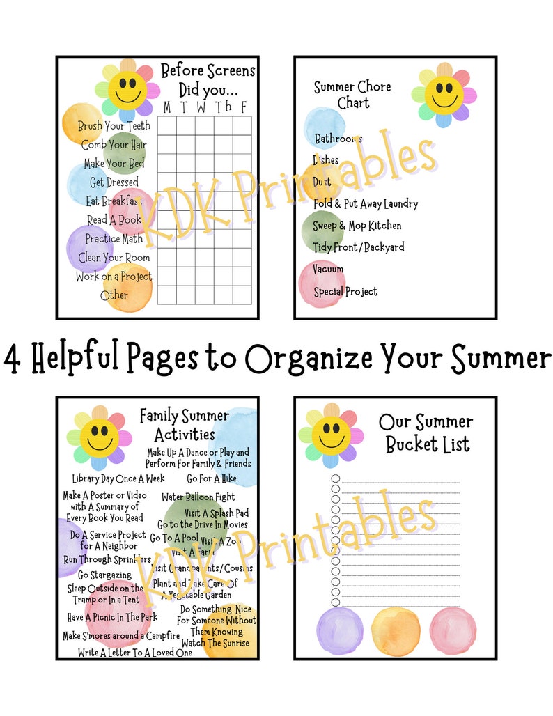Summer Bucket List, Chore Chart, Family Activity Ideas Printable ...
