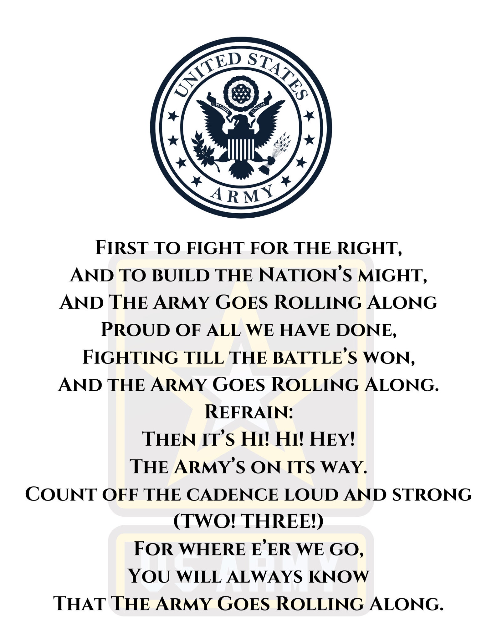 US Army Hymn Lyrics, Memorial Day, Veteran's Day, 4th of July, Home ...