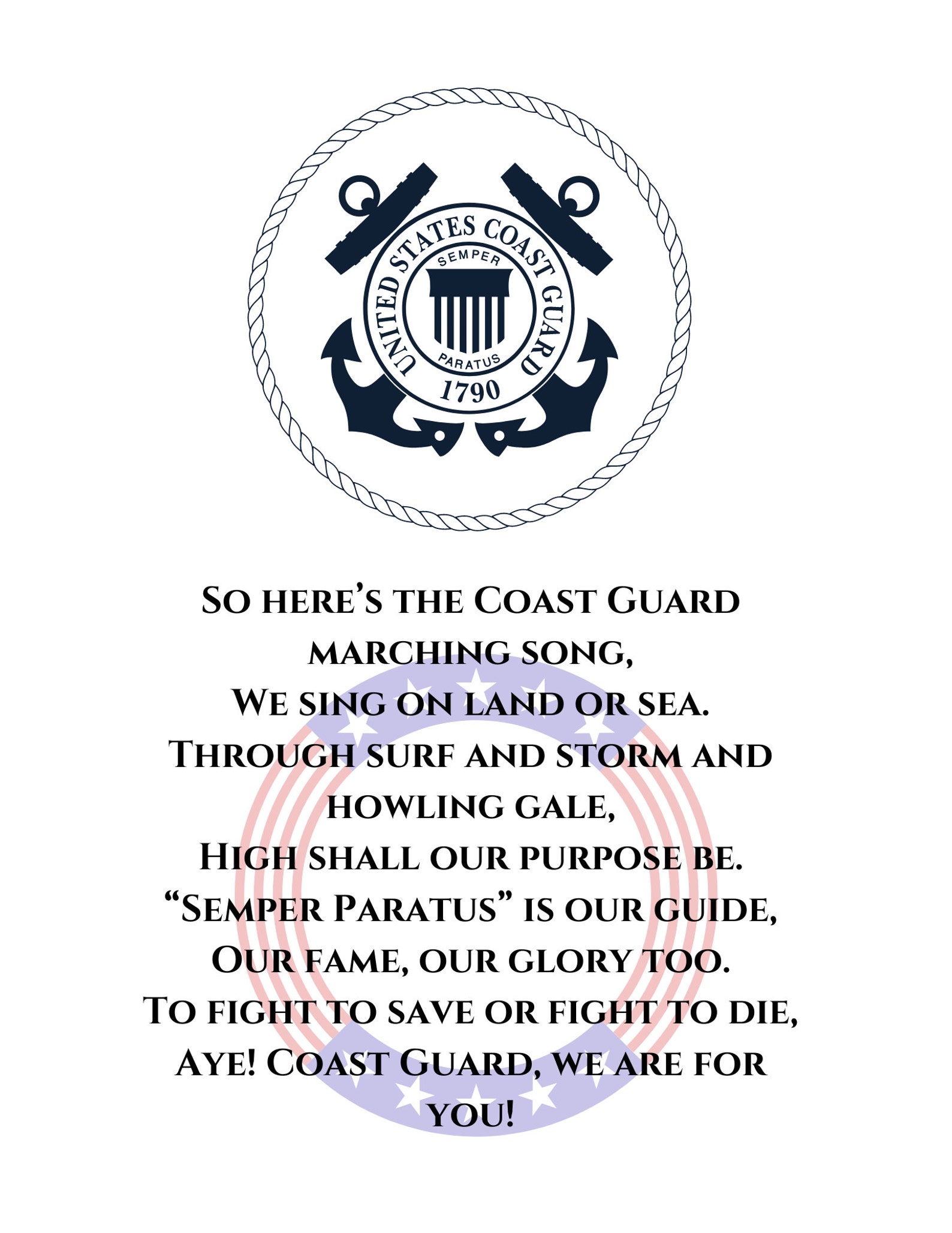 Coast Guard Hymn Lyrics, US Coast Guard Song Lyrics, Coast Guard Mom ...