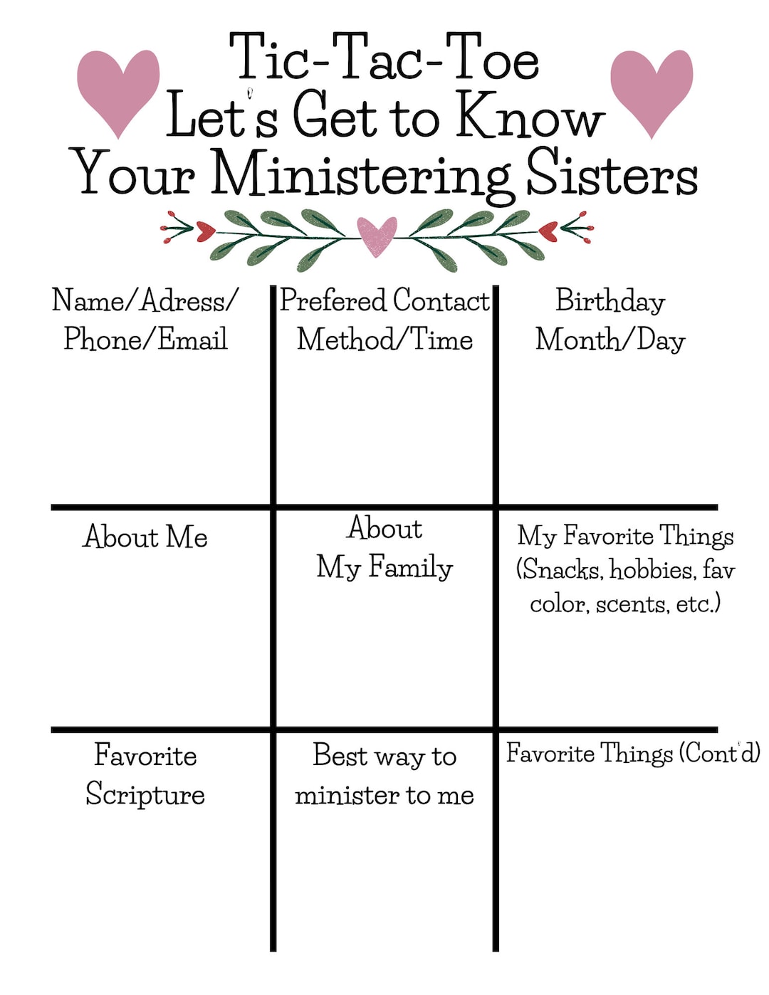 Tic-tac-toe Let's Get to Know Your Ministering Sisters Graphic ...