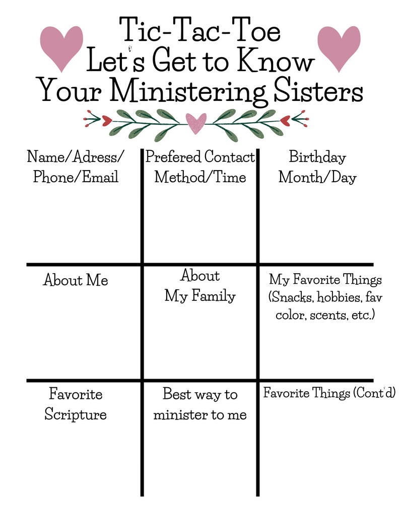 Tic-tac-toe Let's Get to Know Your Ministering Sisters Graphic ...