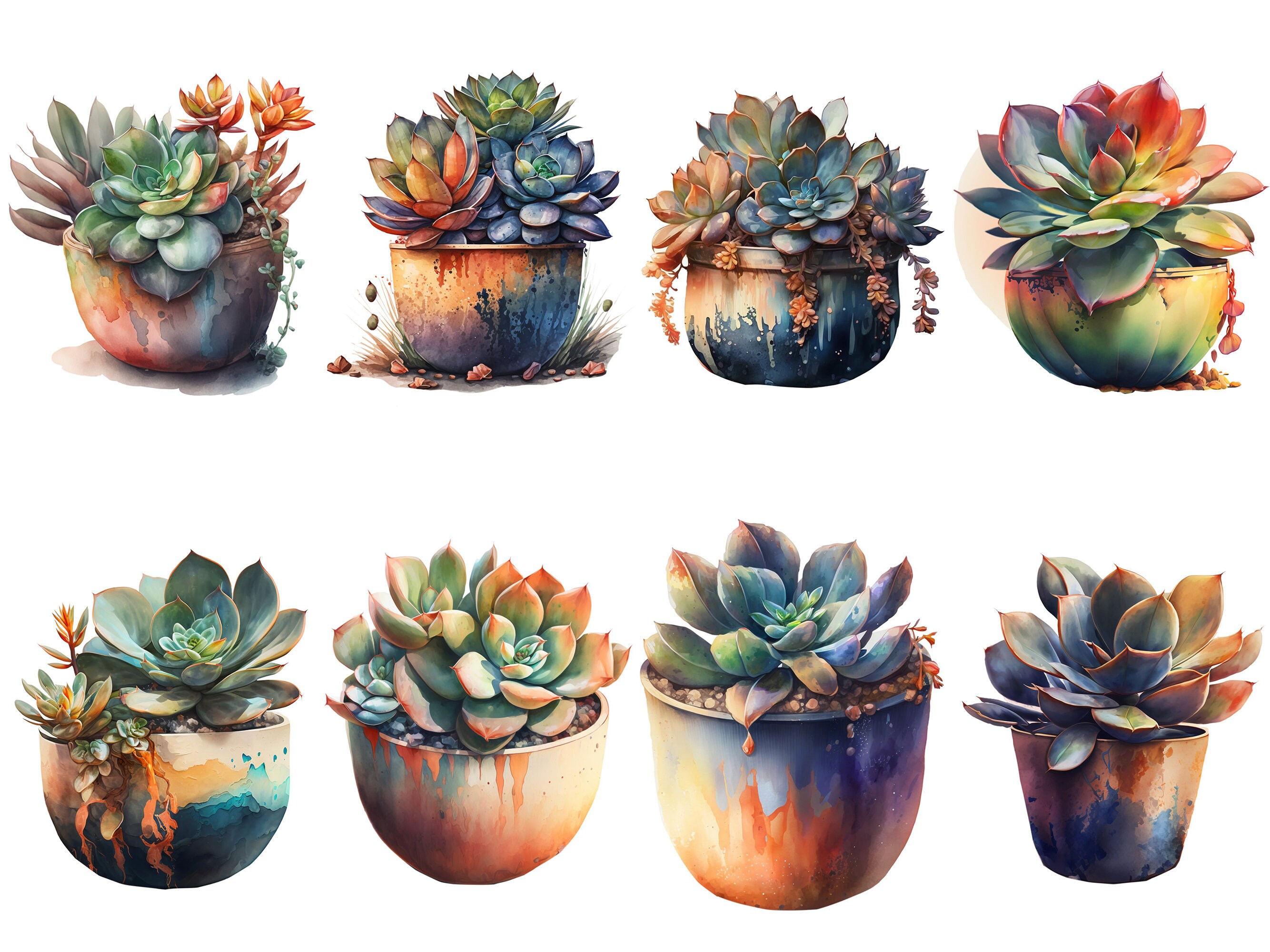 Watercolor Succulents PNG Clipart Bundle, Scrapbooking, Plants in a Pot ...
