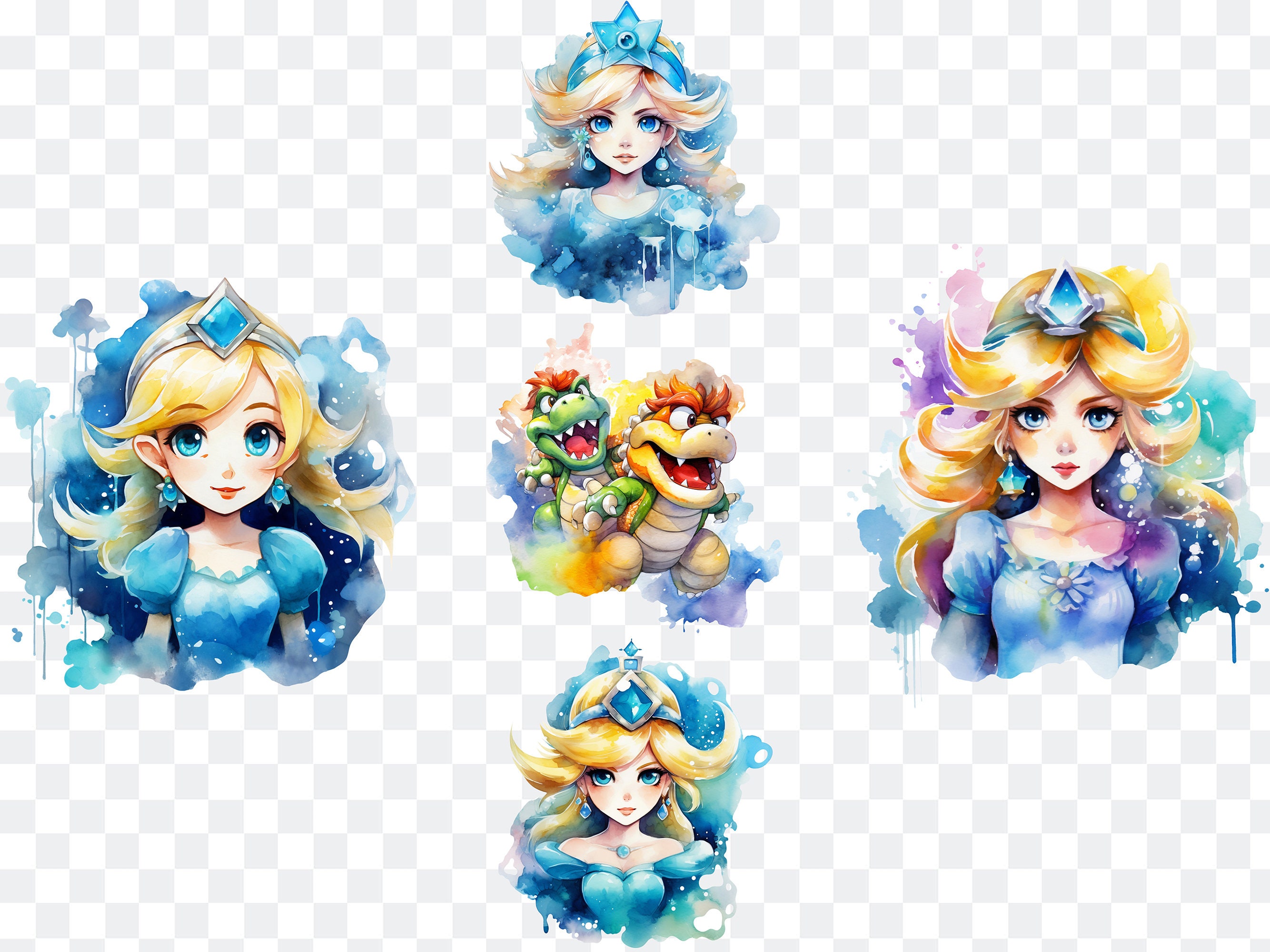 Watercolor Mario PNG Clipart Bundle, Scrapbooking, Mario Fan Art Clip ...