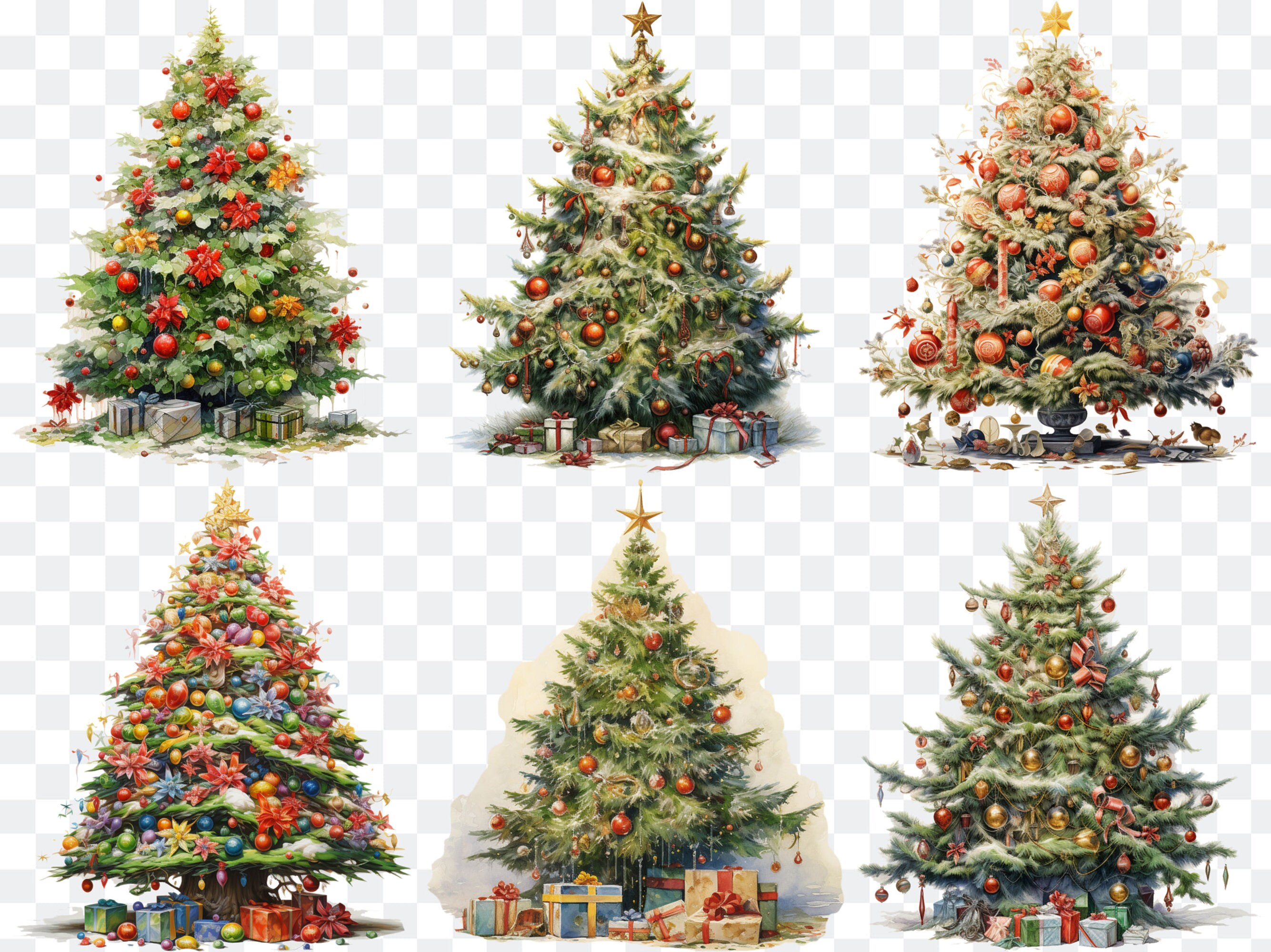 Watercolor Christmas Tree PNG Clipart Bundle Instant - Etsy
