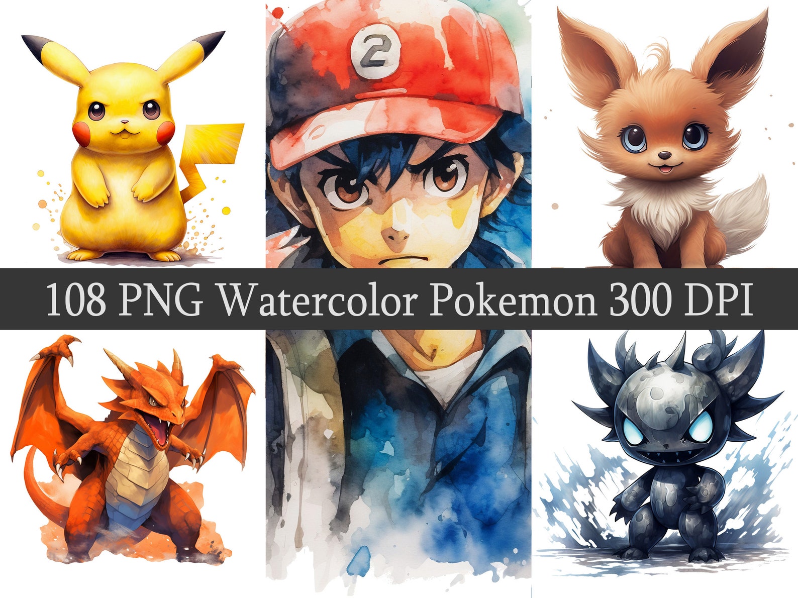 Watercolor Pokemon Clipart Fan Art PNG Clipart Bundle, Pokemon Aquarel ...
