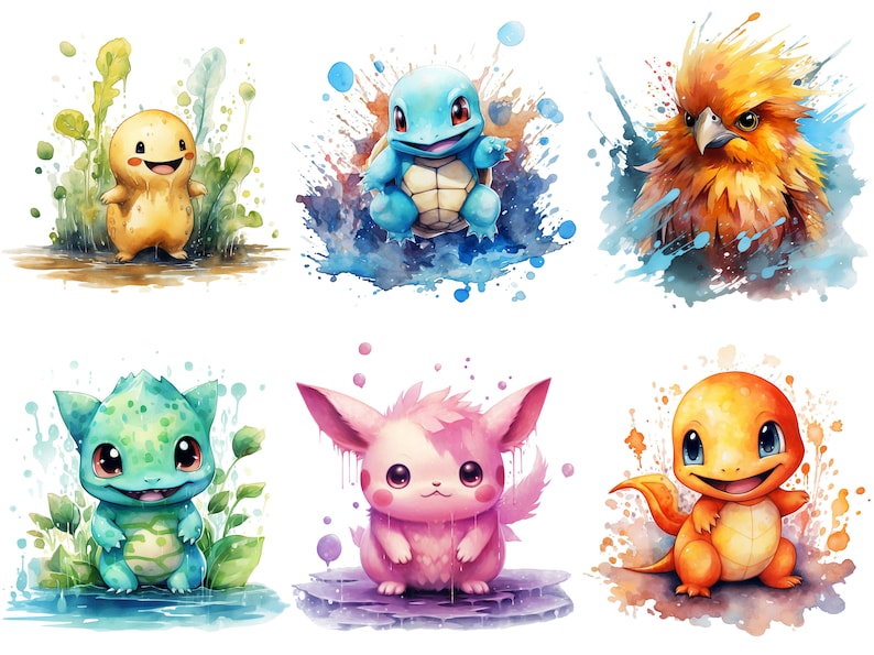 Watercolor Pokemon Clipart, PNG Fan Art Bundle (digital Download) - Etsy