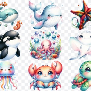 Watercolor Baby Sea Animals Clipart PNG Clipart Bundle, Instant ...