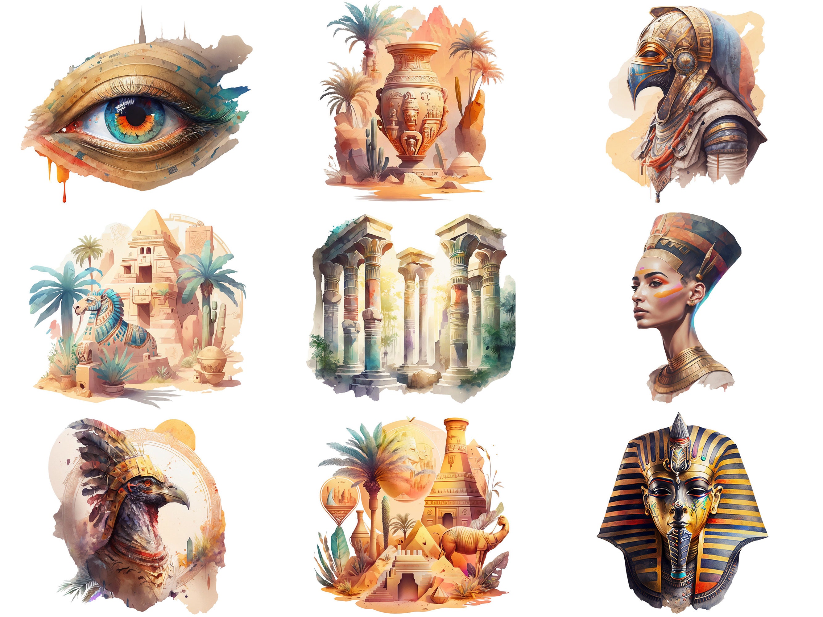 Watercolor Ancient Egypt PNG Clipart Bundle, Scrapbooking, Tutankhamen ...