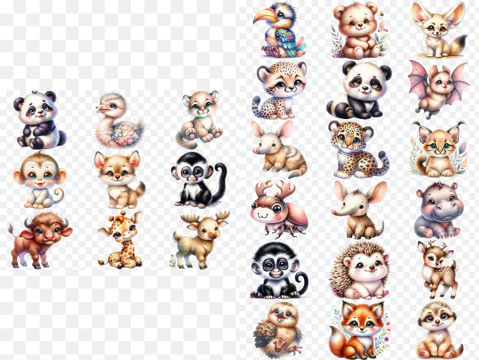 Watercolor Baby Animals Clipart PNG Clipart Bundle, Jungle Animals ...