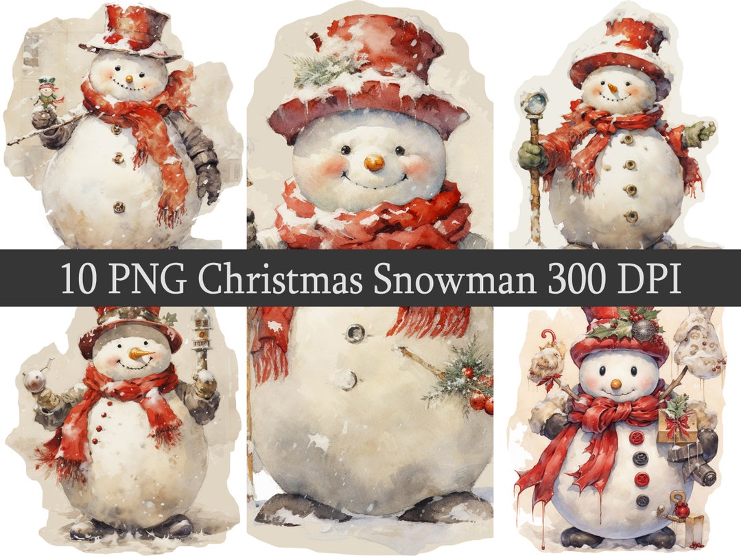 Watercolor Christmas Snowman PNG Clipart Bundle, Instant Download ...