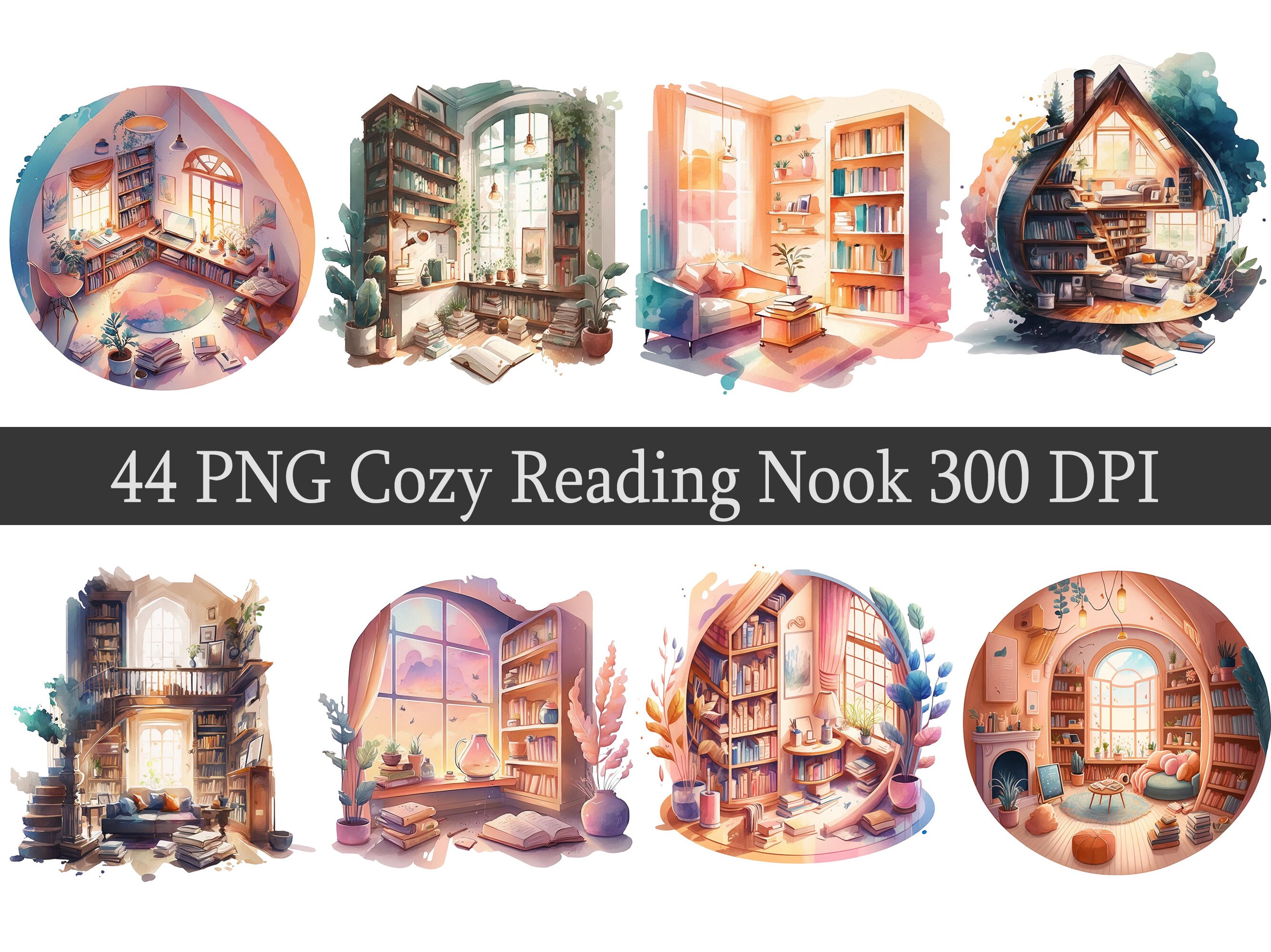 Watercolor Cozy Reading Nook PNG Clip Art Bundle Scrapbooking - Etsy