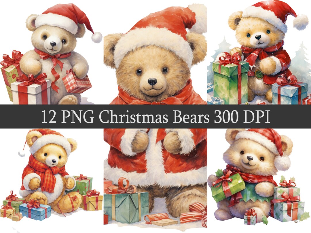 Watercolor Christmas Bear PNG Clipart Bundle, Instant Download, Bear ...