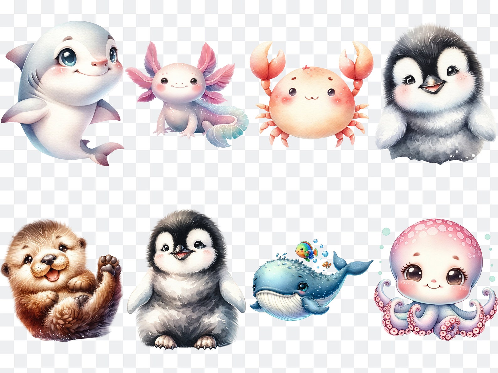 Watercolor Baby Sea Animals Clipart PNG Clipart Bundle, Instant ...