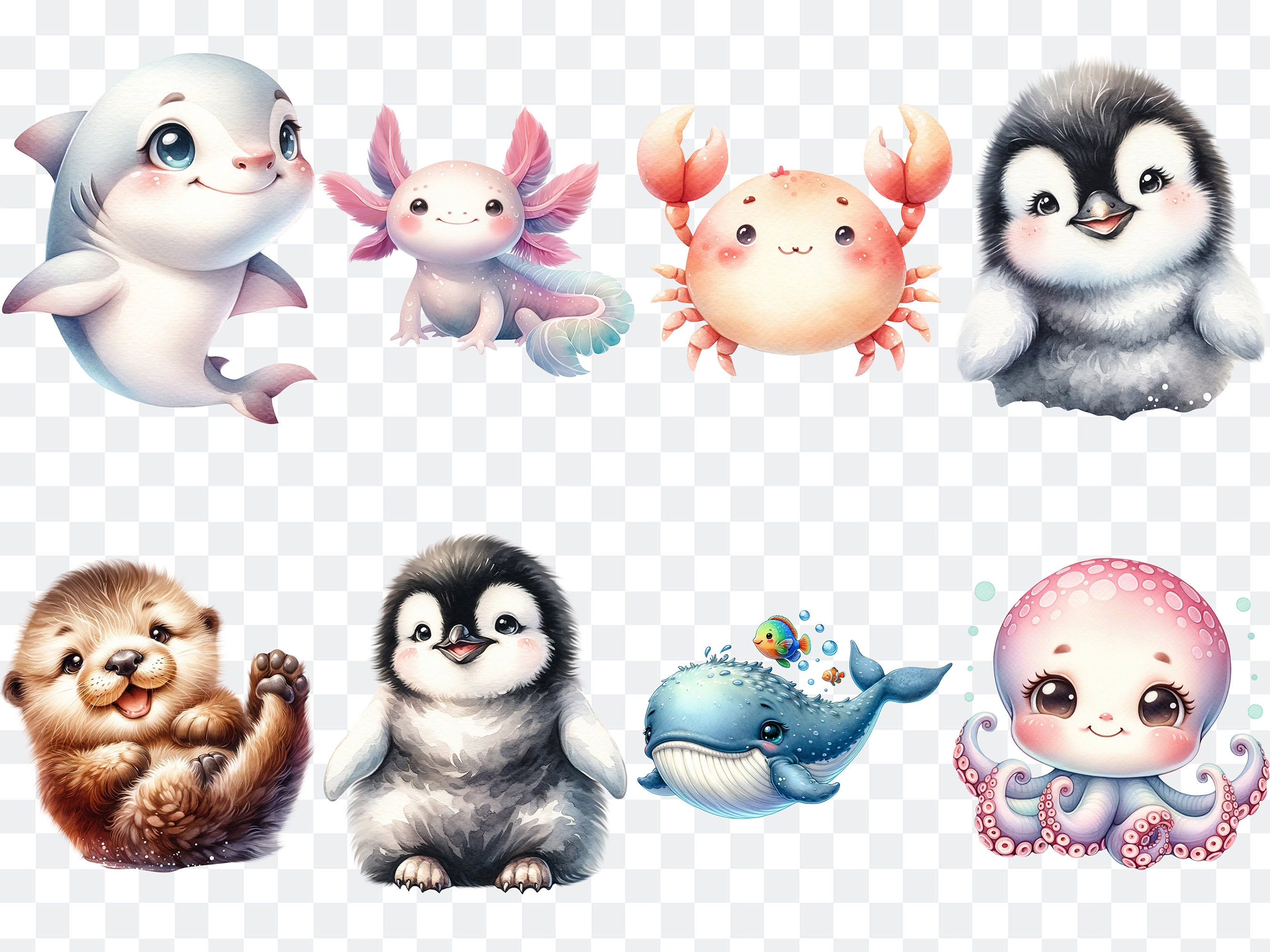 Watercolor Baby Sea Animals Clipart PNG Clipart Bundle, Instant ...