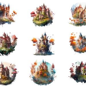Watercolor Castle PNG Clipart Bundle, Scrapbooking, Mountain Forest ...