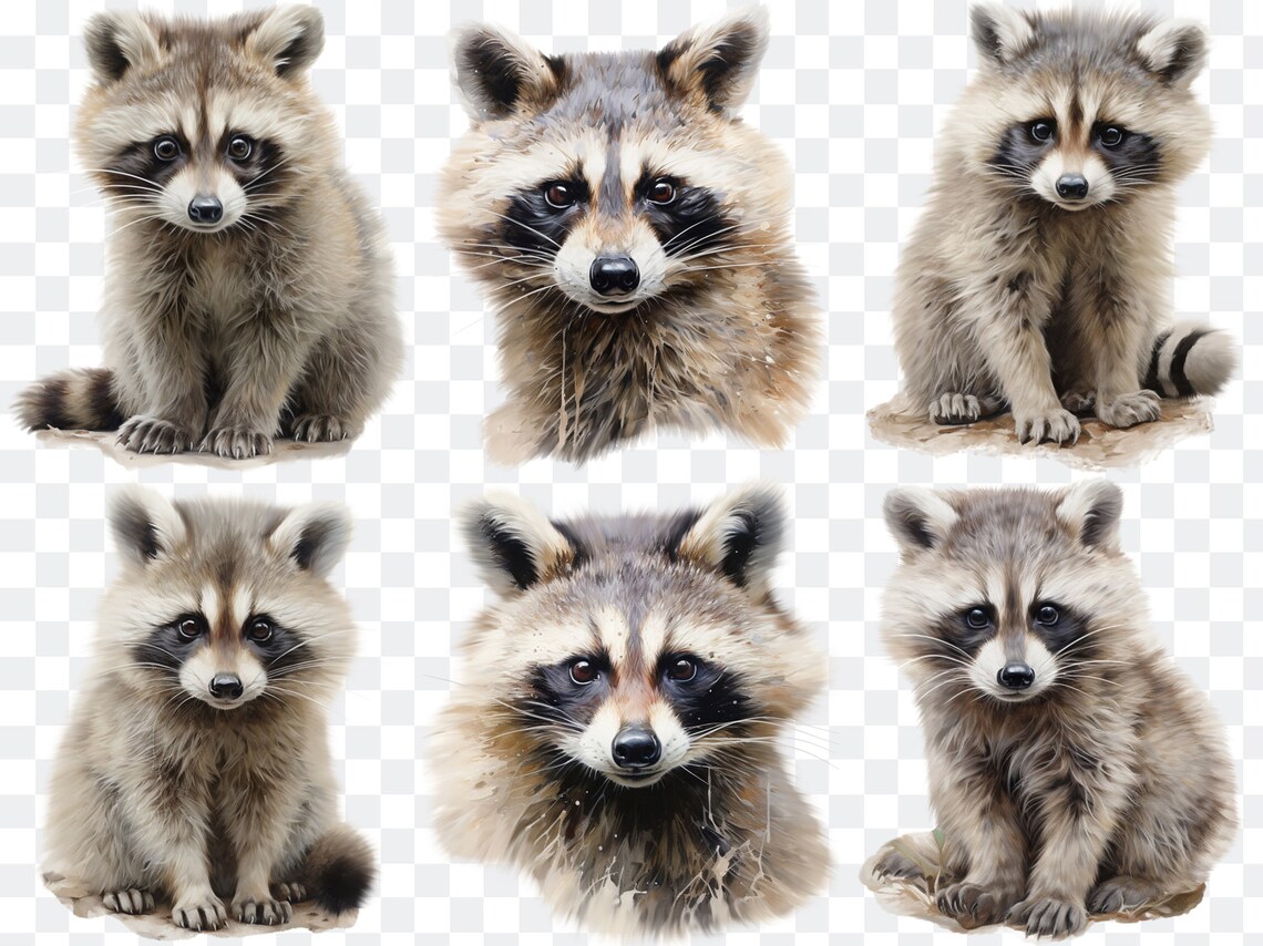 Watercolor Racoon PNG Clipart Bundle, Instant Download, Racoon Clip Art ...