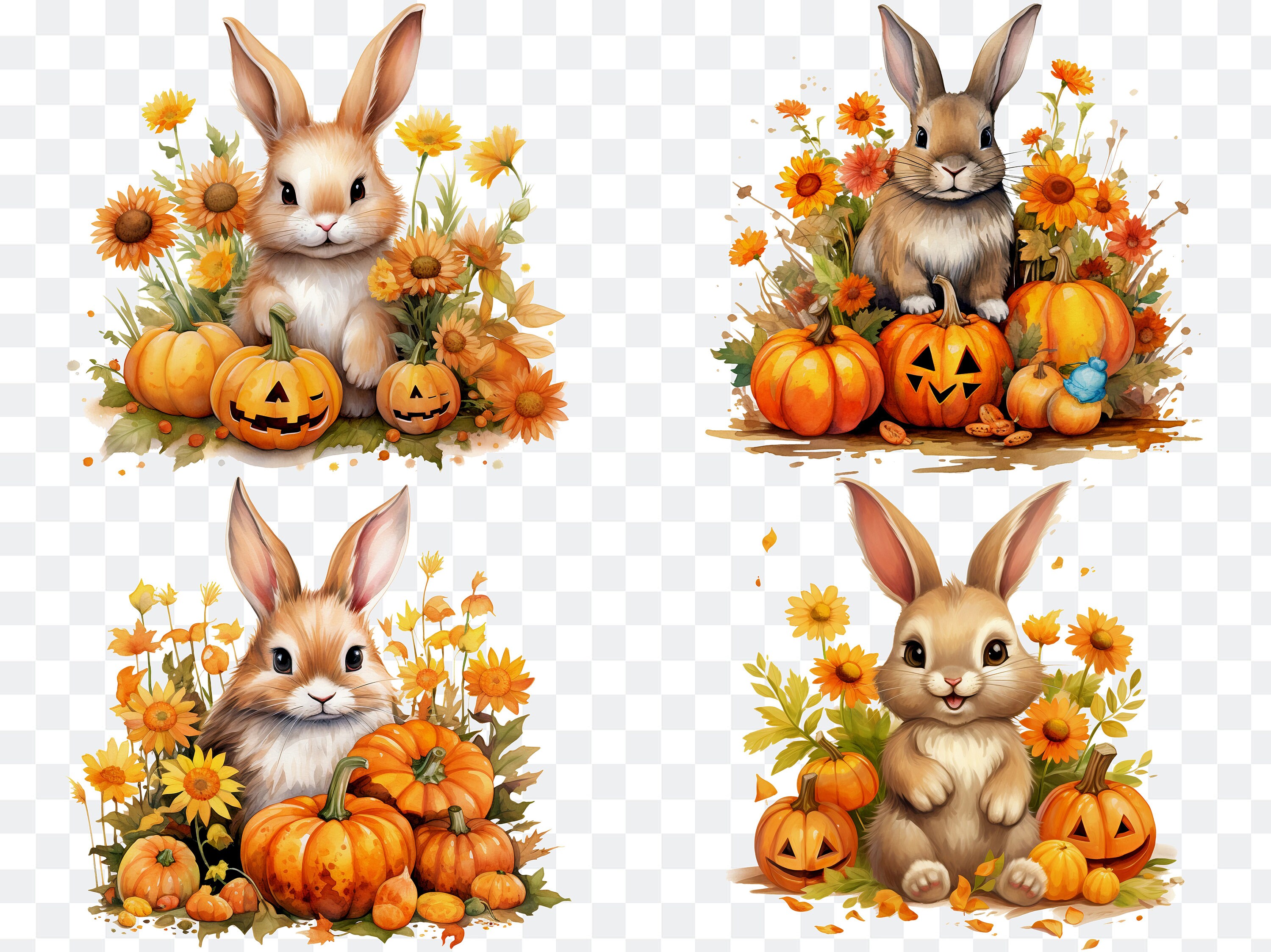 Watercolor Autumn Rabbit PNG Clipart Bundle, Instant Download, Cute ...