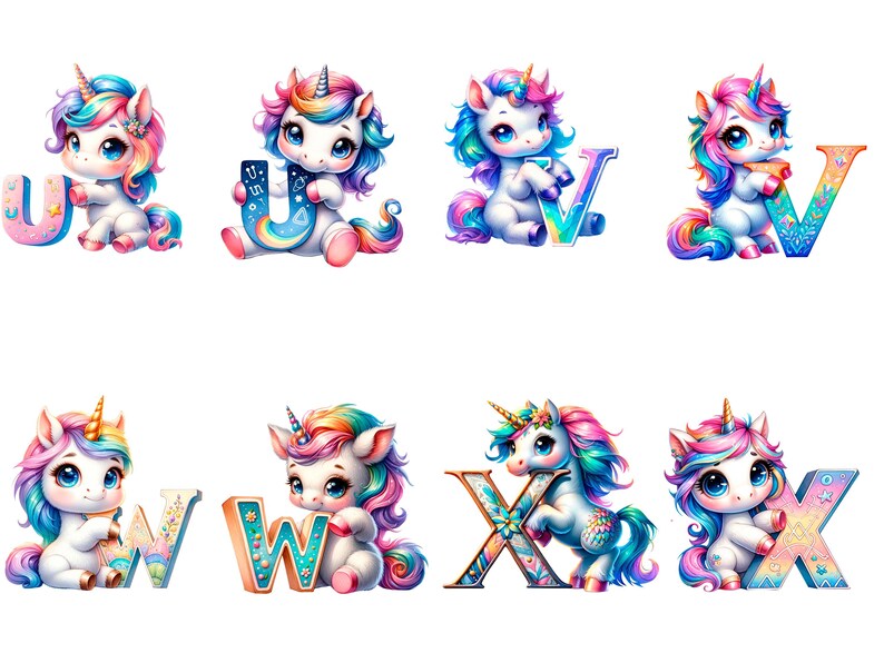 Clipart Alphabet Unicorn PNG Clipart Bundle, Scrapbooking, Fan Art Clip ...