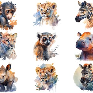 Watercolor Safari Animals PNG Clipart Bundle, Africa Wild Animals, Lion ...