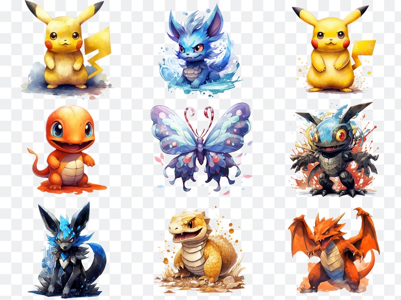 Watercolor Pokemon Clipart Fan Art PNG Clipart Bundle, Pokemon Aquarel ...