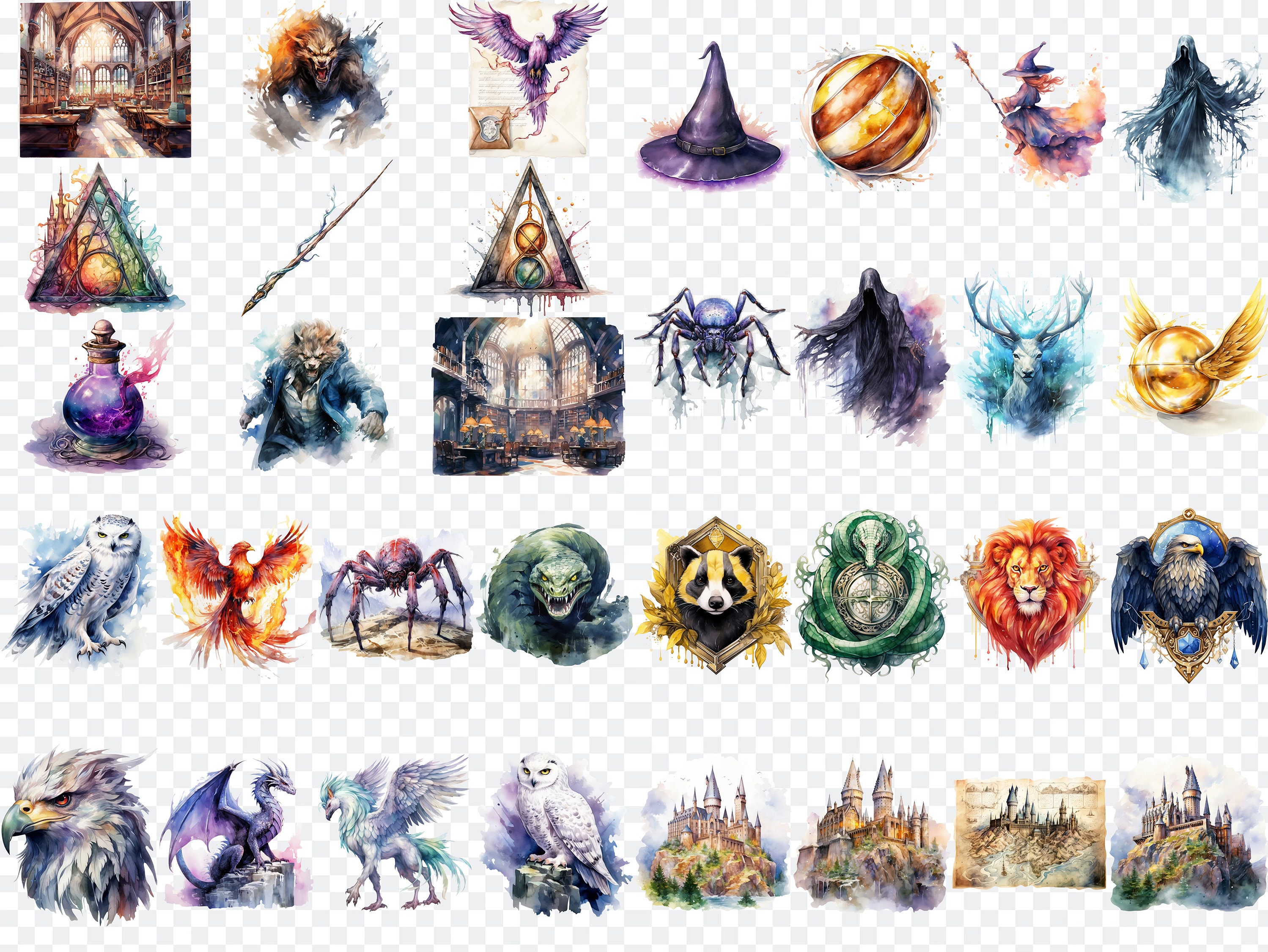 Watercolor Magic School Clipart PNG Clipart Bundle, Instant Download ...