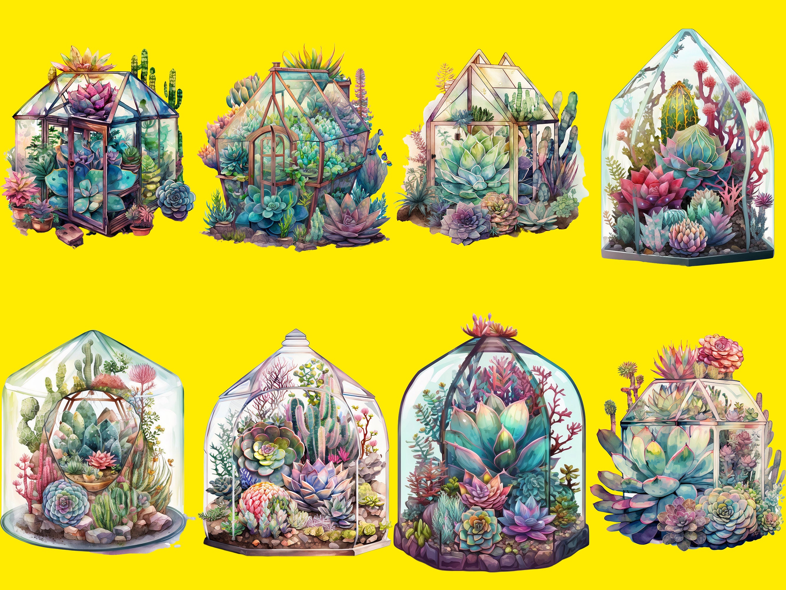 Watercolor Succulent Terrarium PNG Clipart Bundle House - Etsy