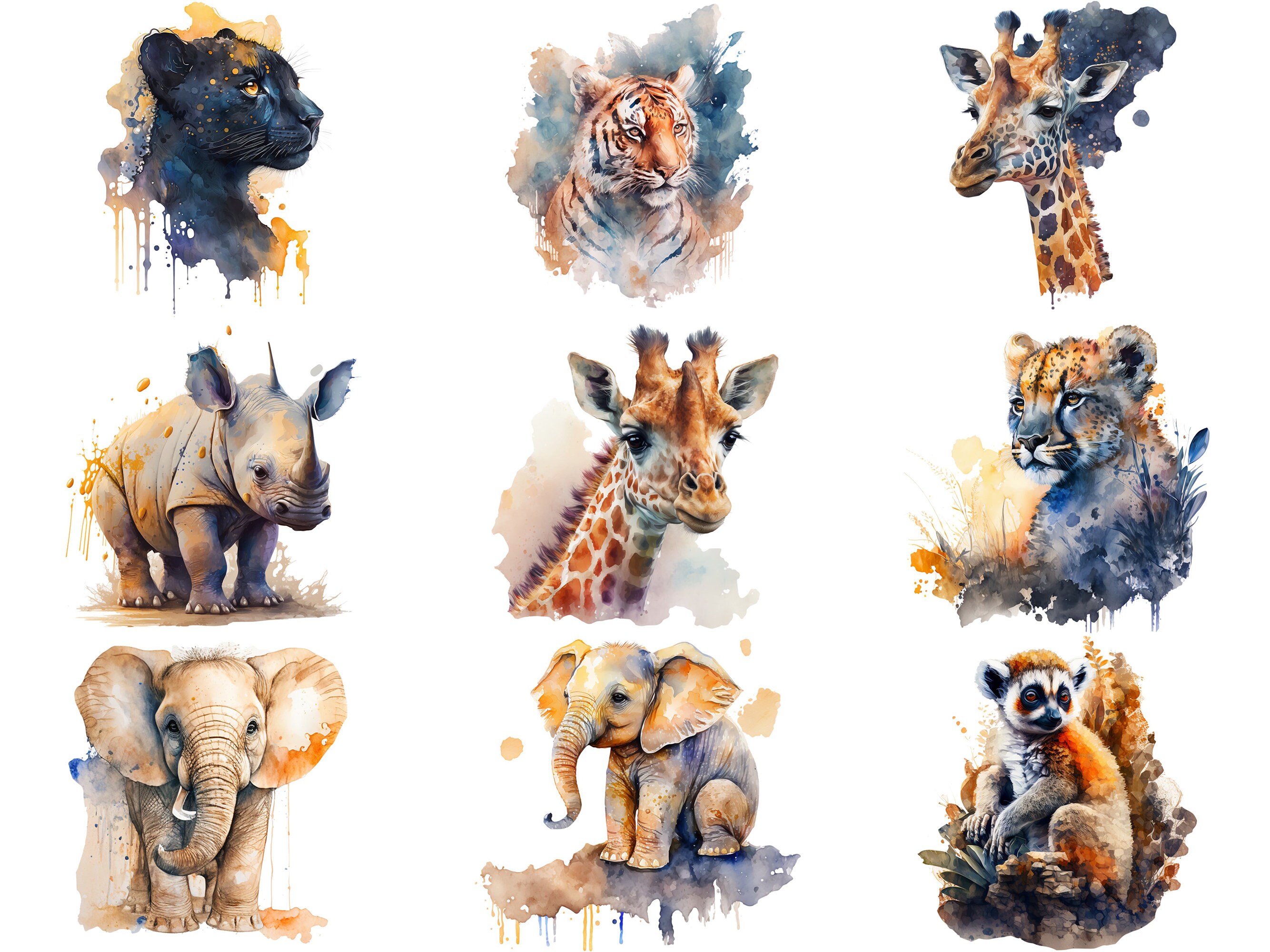 Watercolor Safari Animals PNG Clipart Bundle, Africa Wild Animals, Lion ...