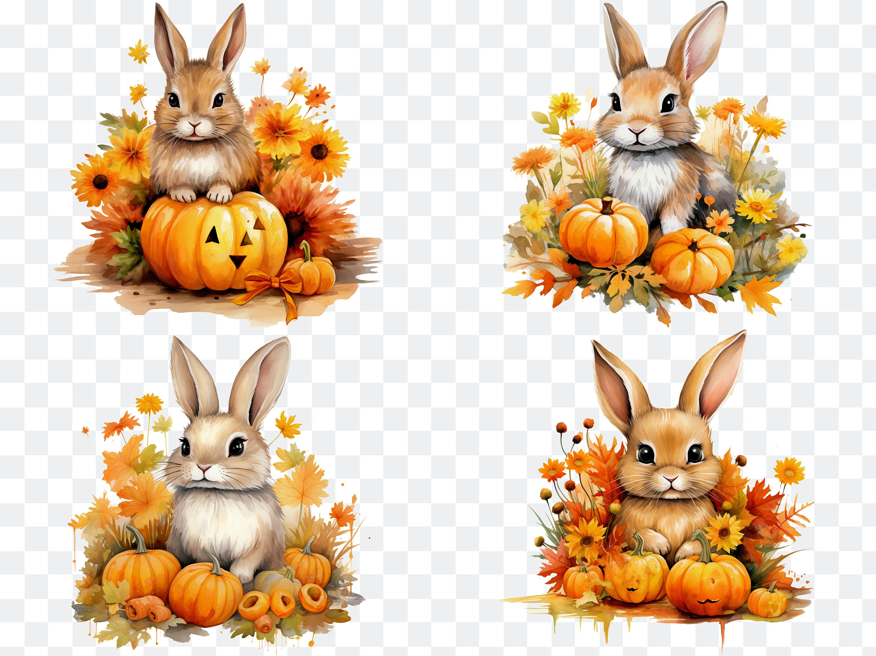 Watercolor Autumn Rabbit PNG Clipart Bundle, Instant Download, Cute ...