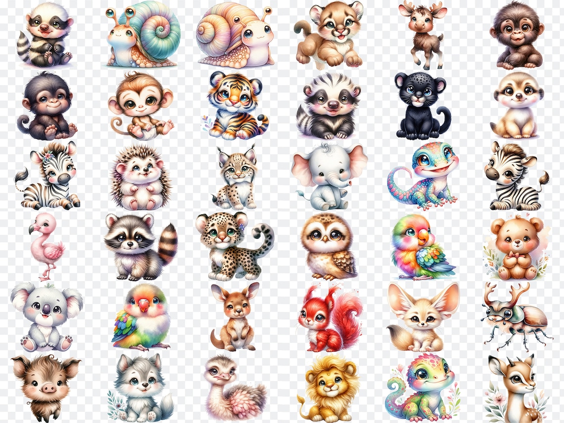 Watercolor Baby Animals Clipart PNG Clipart Bundle, Jungle Animals ...