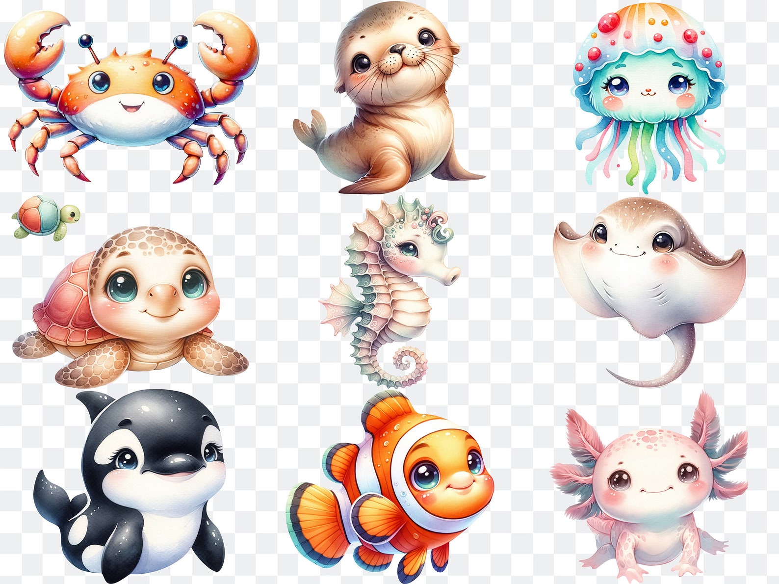 Watercolor Baby Sea Animals Clipart PNG Clipart Bundle, Instant ...