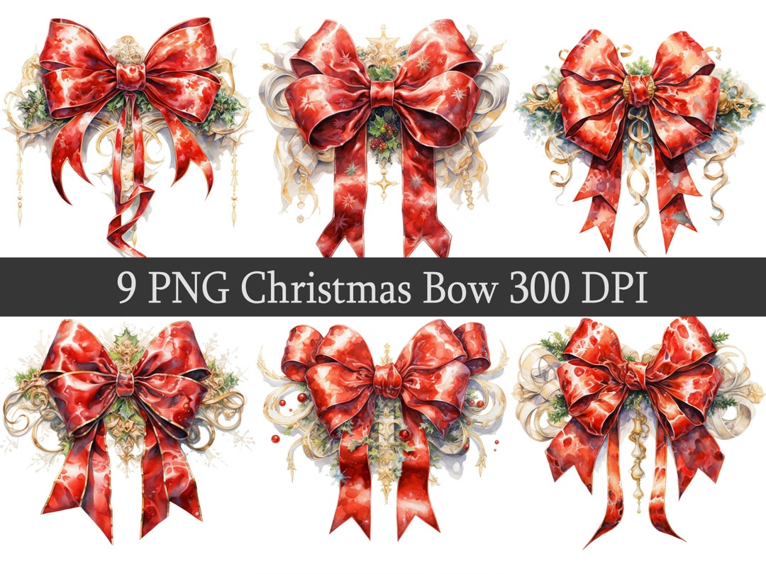 Watercolor Christmas Bow PNG Clipart Bundle, Instant Download ...