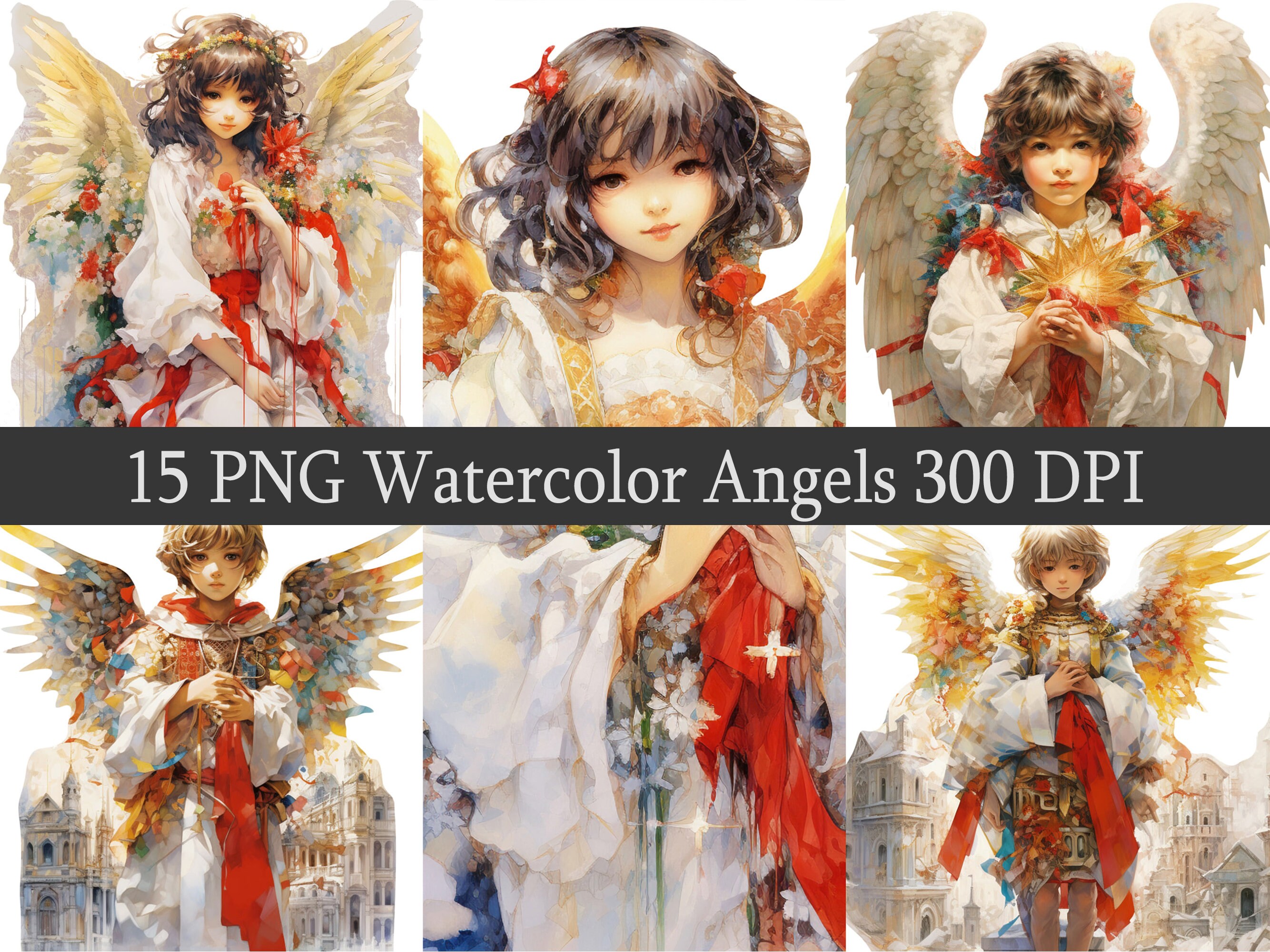 Watercolor Christmas Angel PNG Clipart Bundle, Instant Download, Angel ...