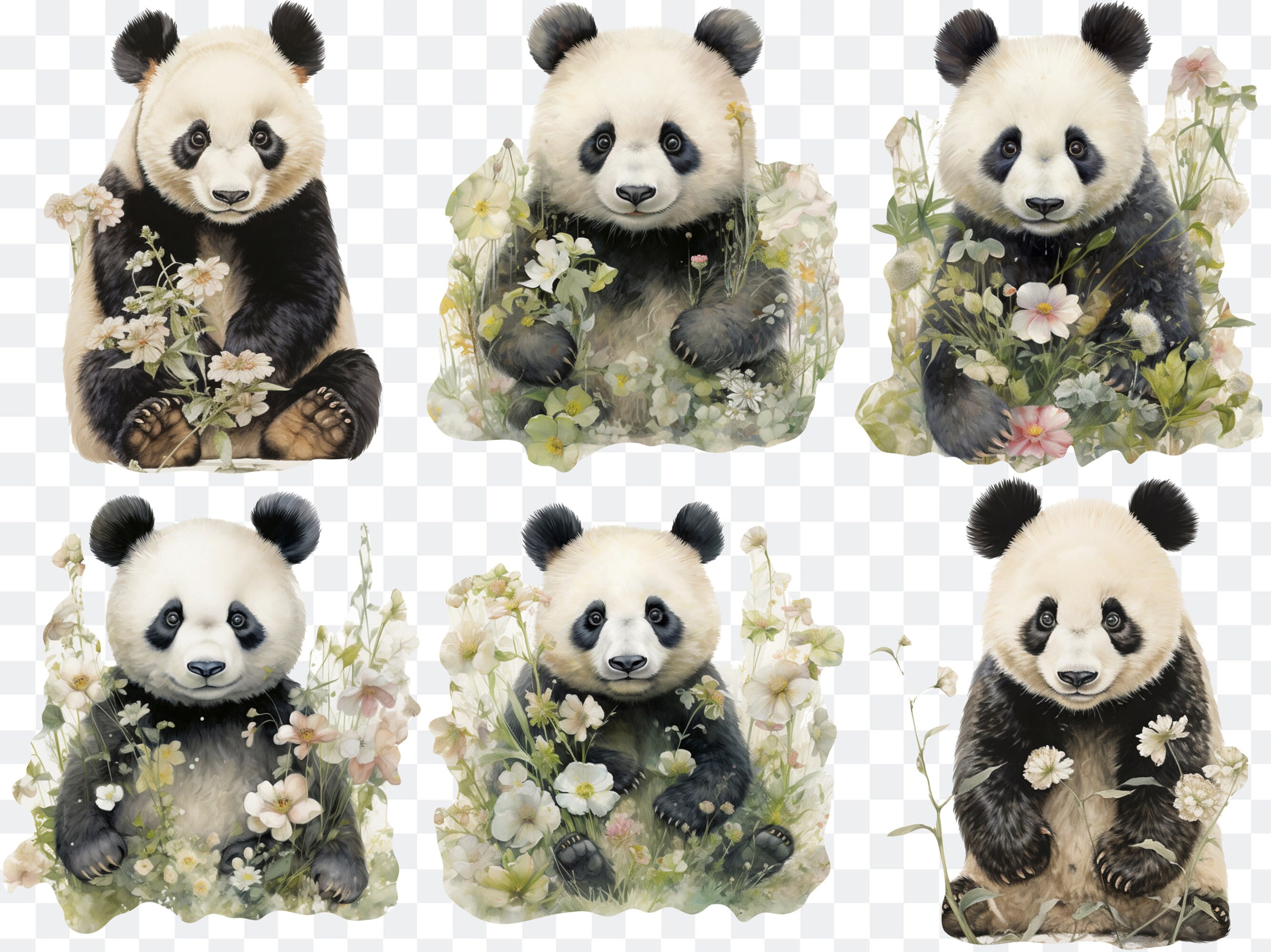 Watercolor Panda PNG Clipart Bundle, Instant Download, Panda Clip Art ...